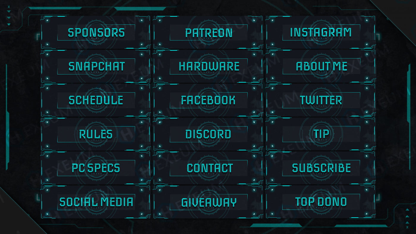 Apollo Futuristic Twitch Panels : Channel Buttons - Hexeum