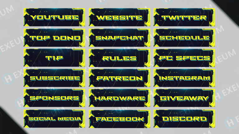 Cyberpunk Twitch Panels : Channel Buttons - Hexeum