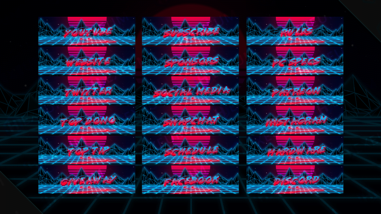 Outrun, Synthwave Twitch Overlay : Animated Package - Hexeum