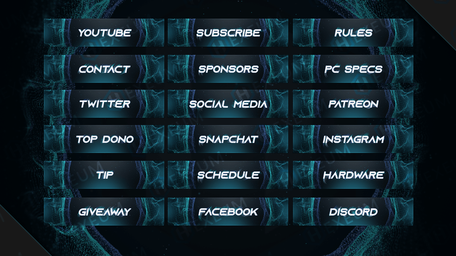 Celestial Blue Particle Twitch Panels : Channel Buttons - Hexeum