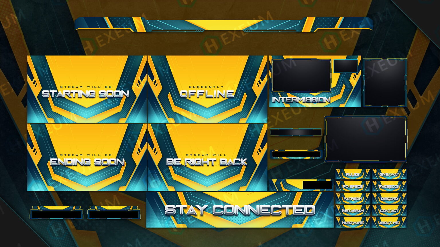Free Yellow Twitch Overlay : Animated Package - Hexeum