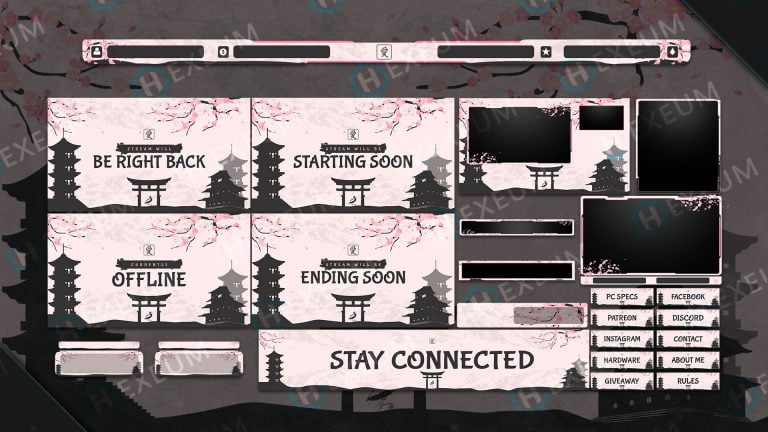 Hatamoto , Japanese Animated Twitch Overlay Package - Hexeum
