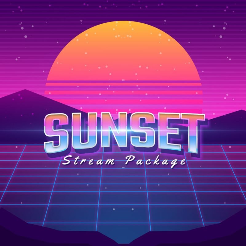 Sunset, Synthwave Animated OBS Overlay Package - Hexeum