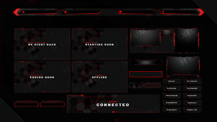 Alpha, Red Themed Animated Stream Overlay Package - Hexeum