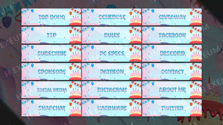 Happy Birthday, Birthday Themed Stream Panels : Channel Buttons - Hexeum