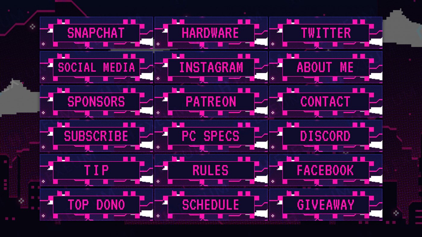 Nightfall, Pixel Themed Animated Twitch Overlay Package - Hexeum