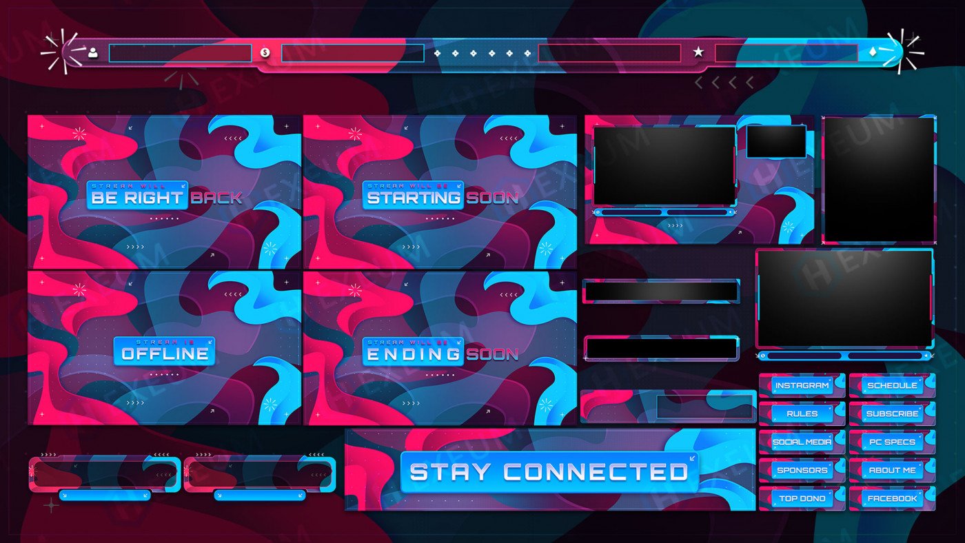 Polar, Red and Blue Themed Animated Stream Overlay Package - Hexeum