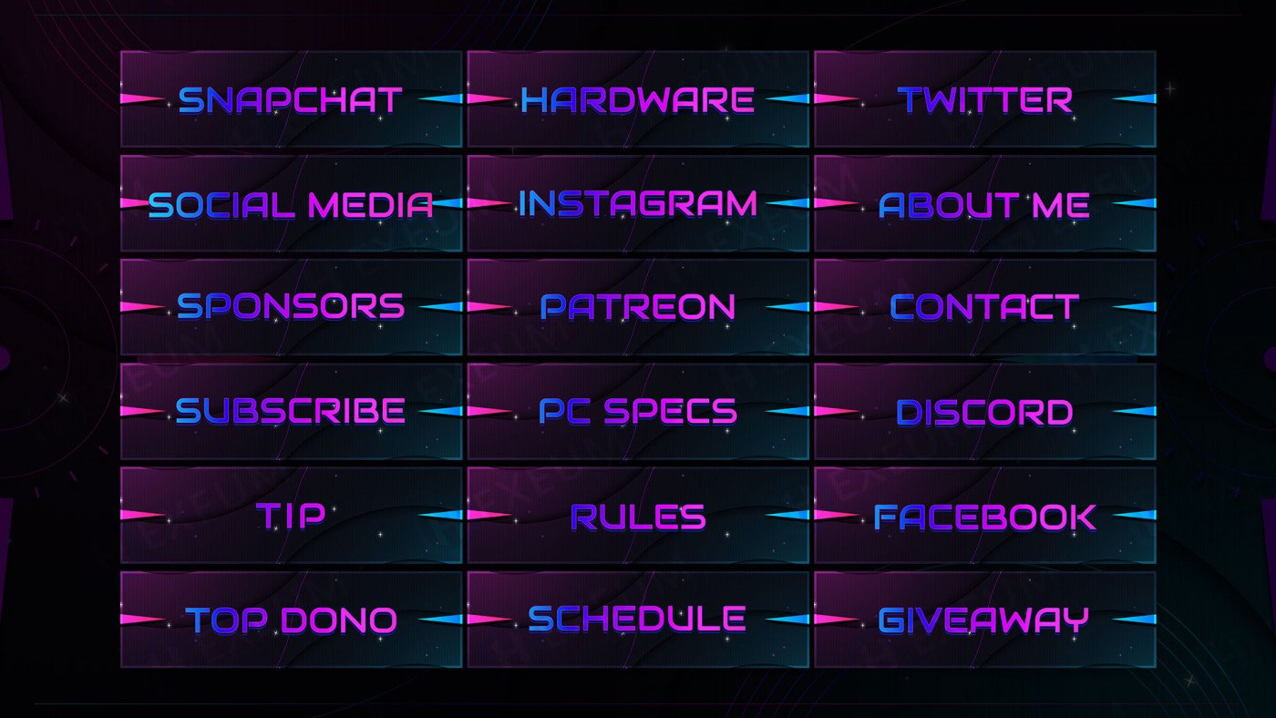 Eclipse, Neon Twitch Panels : Multicolored Channel Buttons - Hexeum