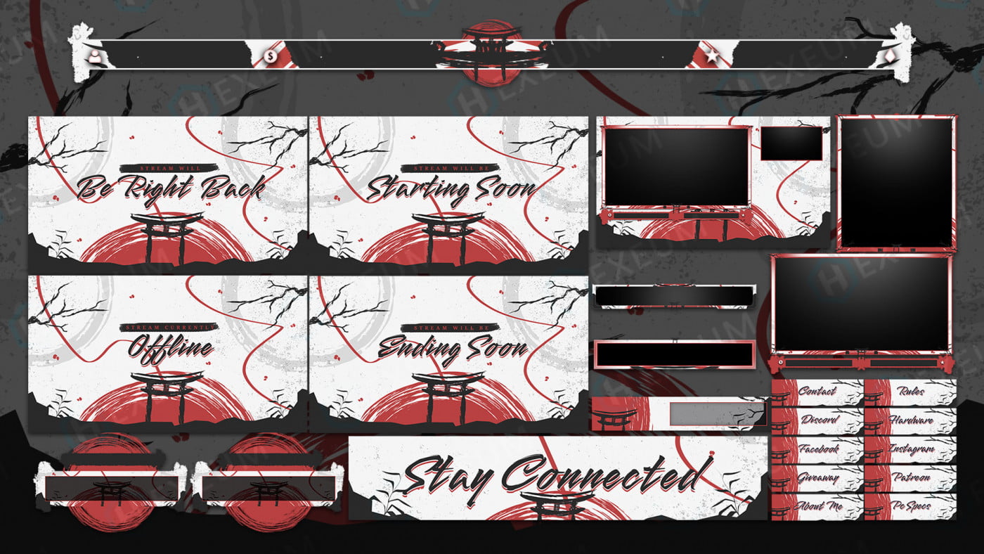 Bushido, Japanese Themed Animated Stream Overlay Package - Hexeum