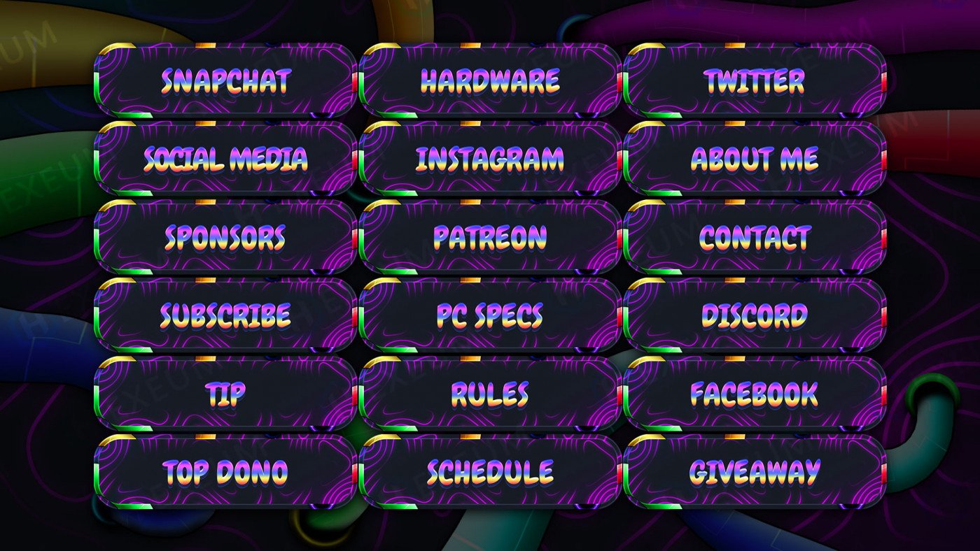 Flux, Multicoloured Twitch Panels : Vibrant Channel Buttons - Hexeum