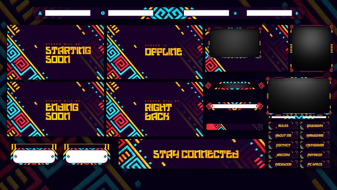 Aztec, Animated Twitch Overlay Package - Hexeum