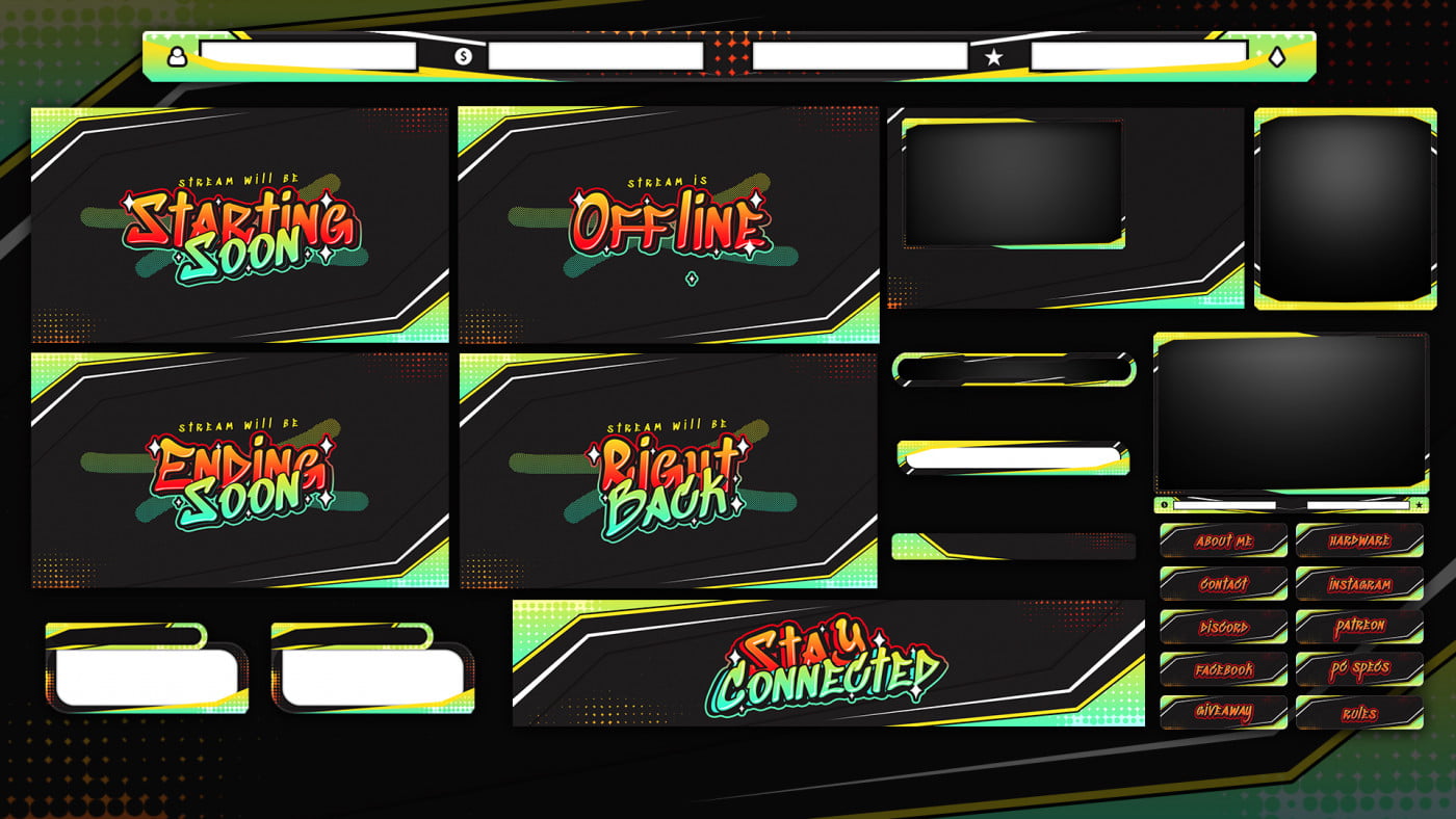 Groovy, Graffiti Themed Animated Stream Overlay Package - Hexeum