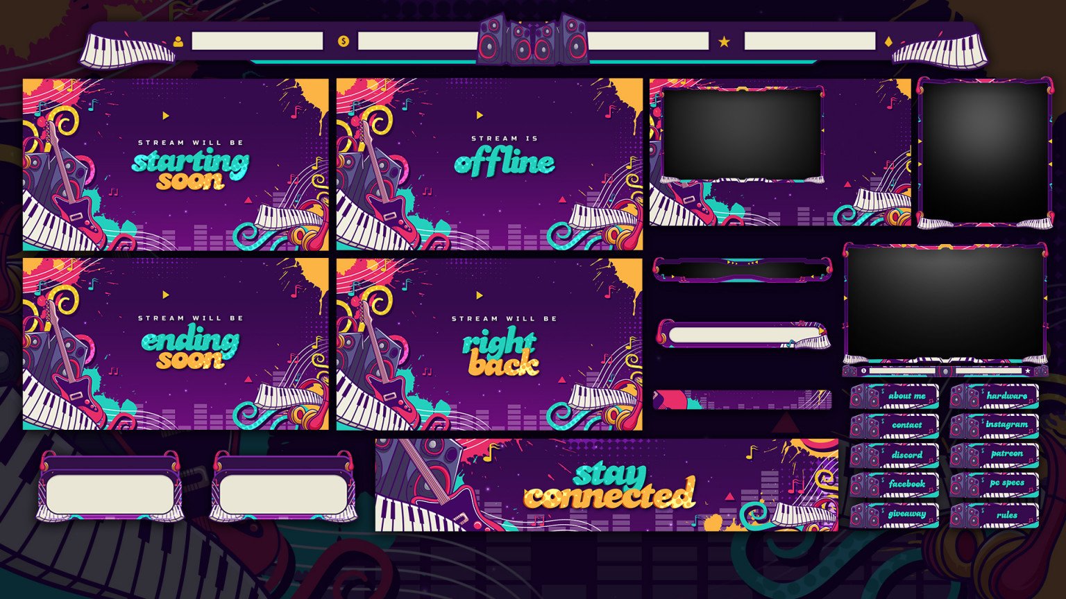 Melody, Music Animated Twitch Overlay Package - Hexeum