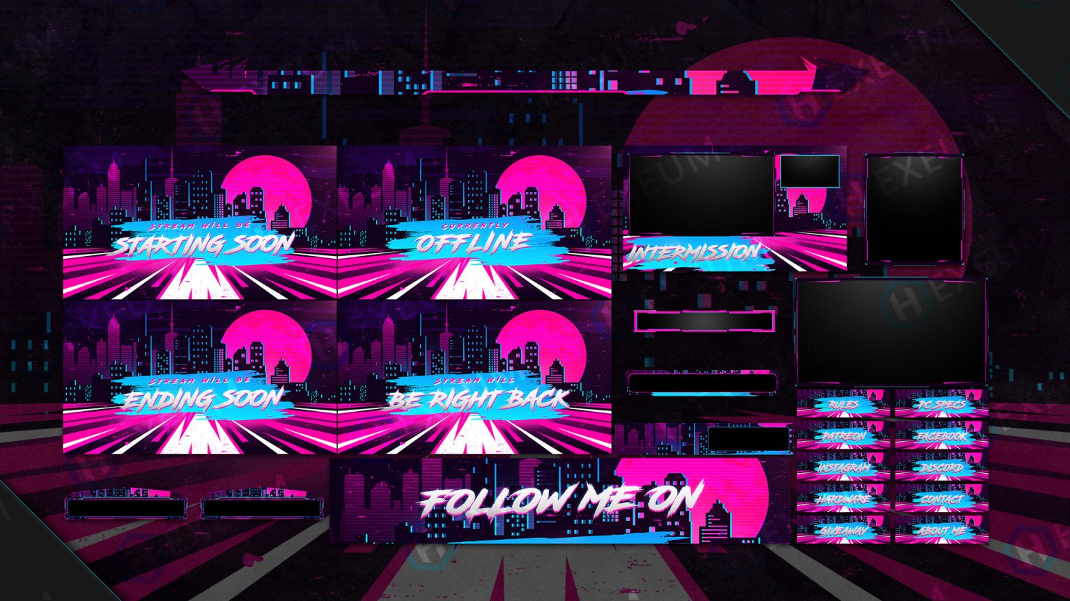 Synthwave Stream Overlays - Retro 80's Collection