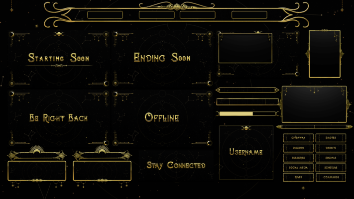 Gold Celestial Twitch Overlay Package for OBS