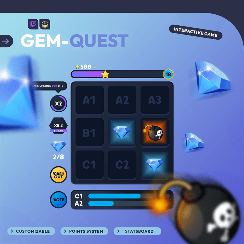 Gem Quest Game Widget - Hexeum